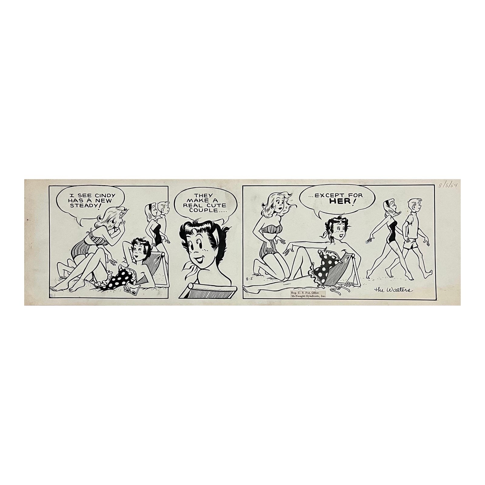 Jerry Walter & Linda WalterRare 1950s Original Syndicated Ink Drawing ...