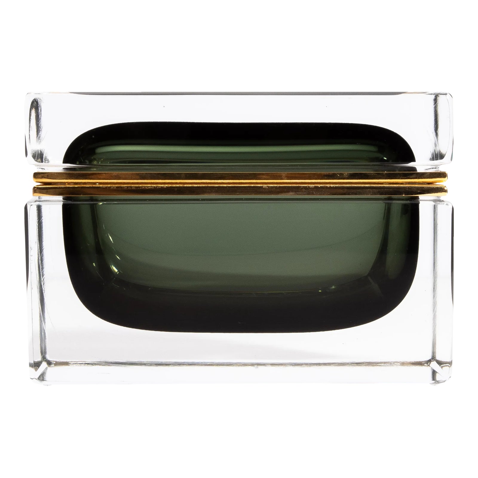 Hand Blown Murano Glass Box in Titanio With Brass Fittings | Chairish