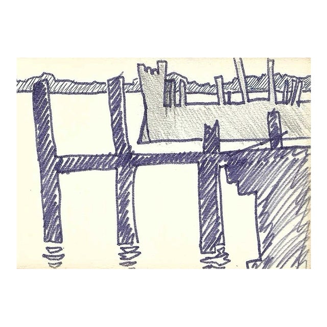 Robert Angeloch Green Port Long Island Docks Drawing | Chairish