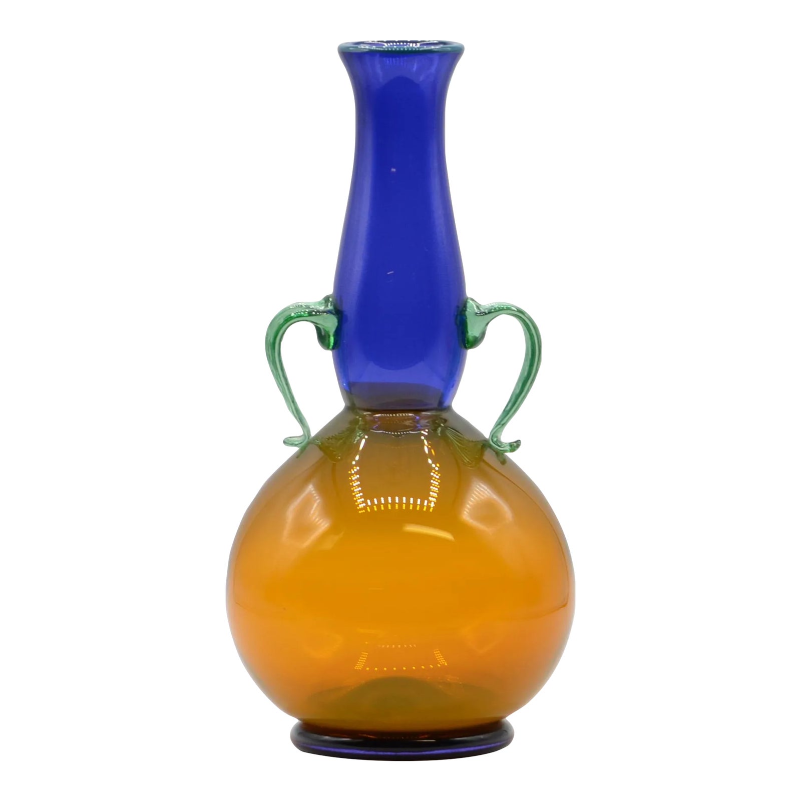 Alex Brand 2003 Incalmo Signed Orange Opalescent Blue Art Glass Vase ...