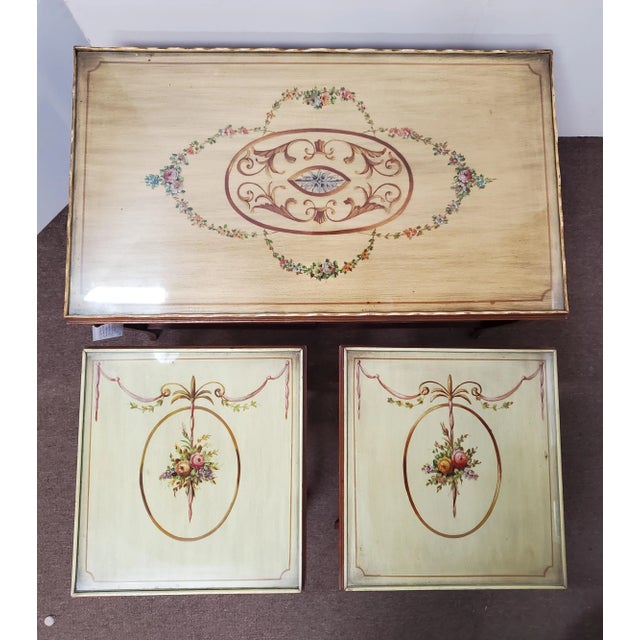 Early 20th Century English Three-Part Hand-Painted Coffee Table Set of ...