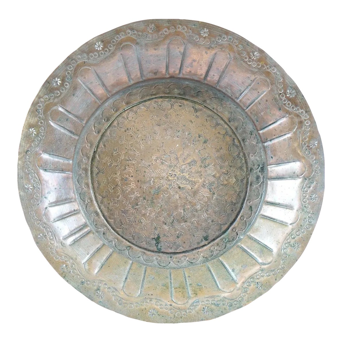 19th Century Antique Middle Eastern Decorative Carved Copper Plate ...