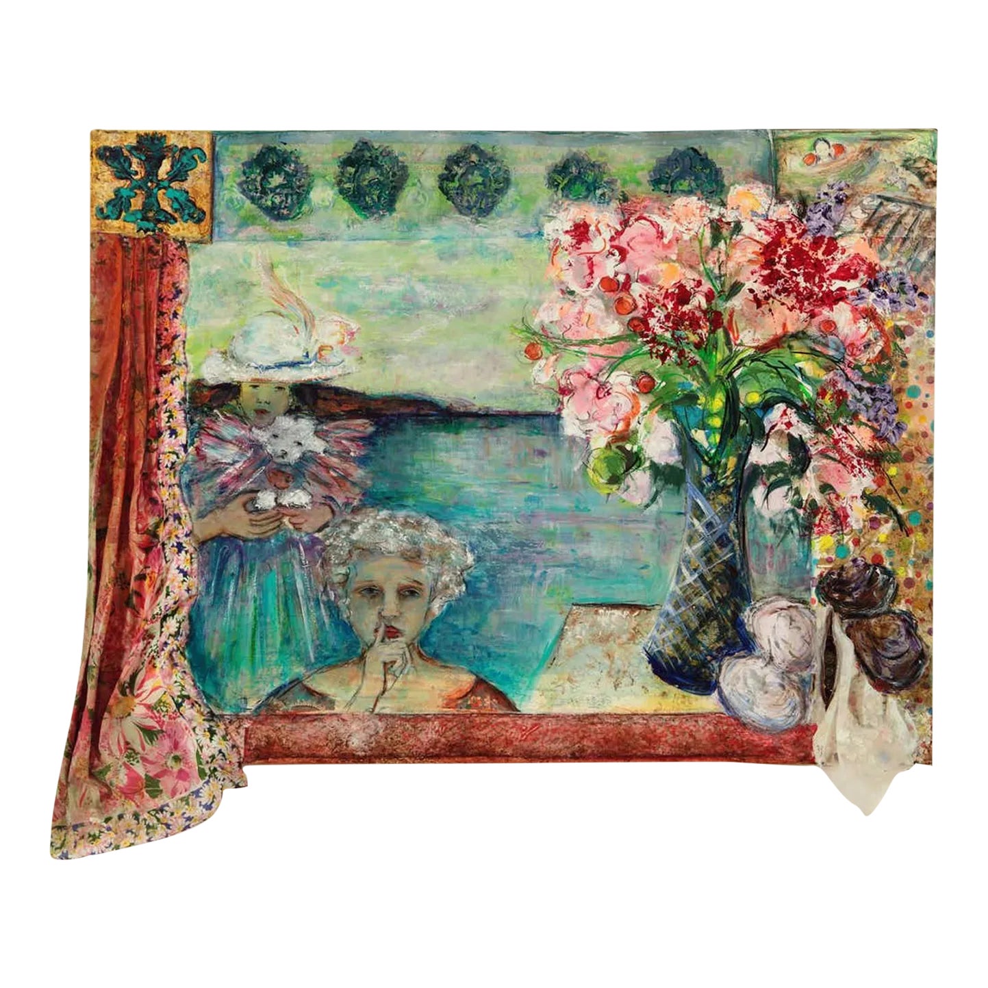 "Shhhhh!" Contemporary Abstract Figurative Collage Painting by ...