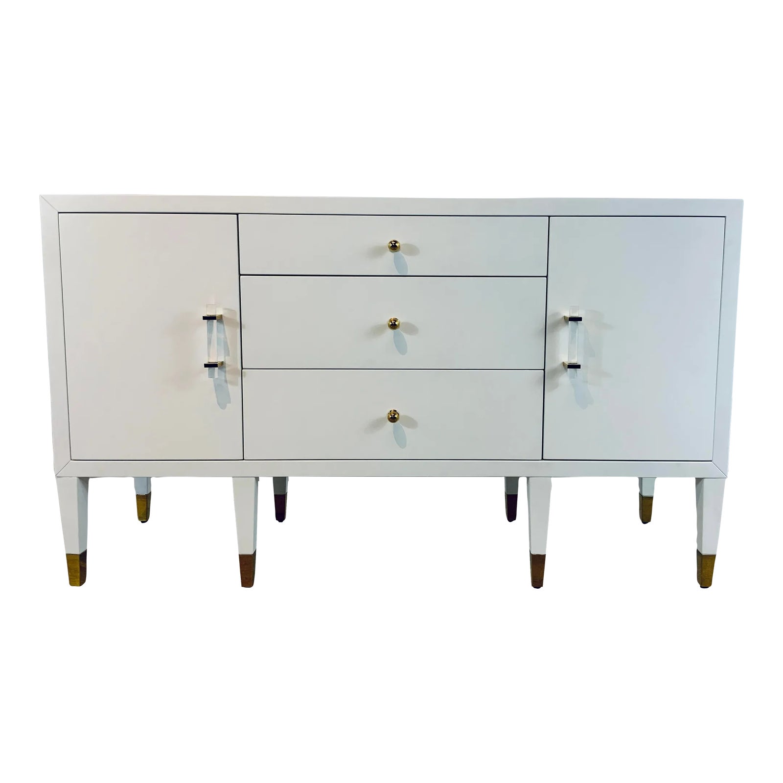 Worlds Away Modern White Lacquer Amherst Buffet | Chairish