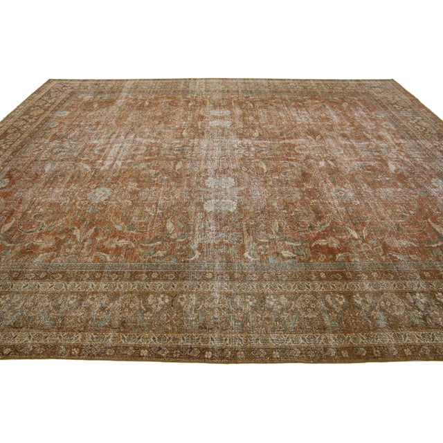 Rust Handmade Persian Mahal Wool Rug Featuring an Allover Motif From ...