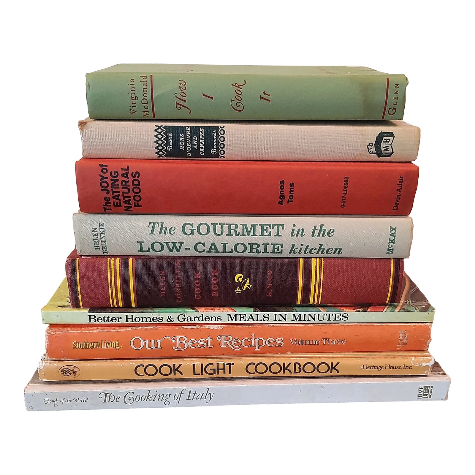 Vintage Warm Colors Cookbook Stack Kitchen Library Book | Chairish