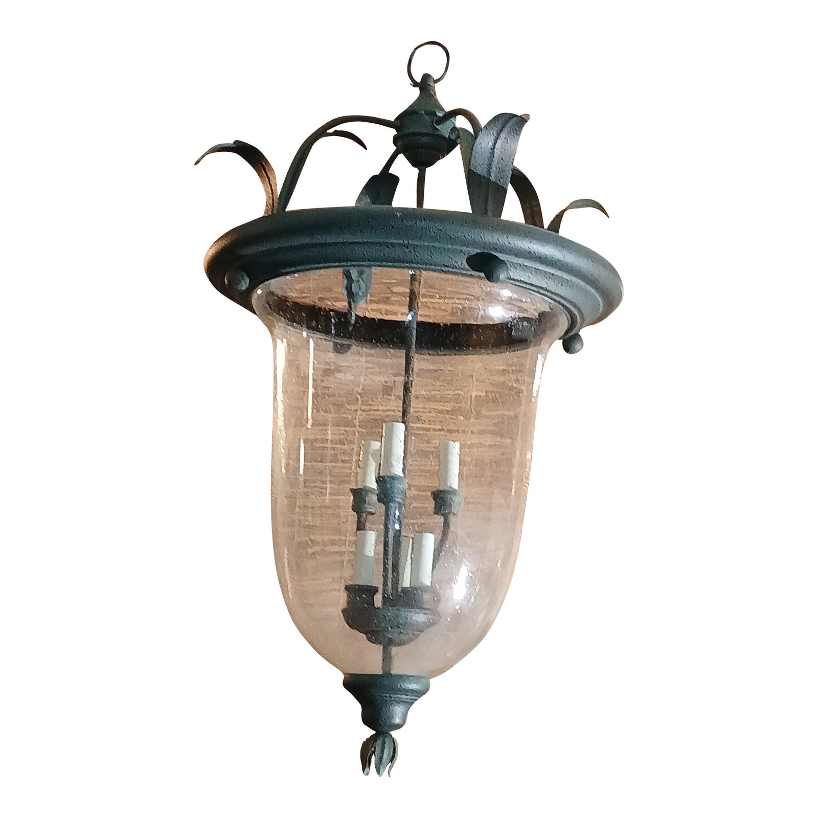 1990s Bell-Form Glass Tole Hanging Chandelier Light Fixture | Chairish