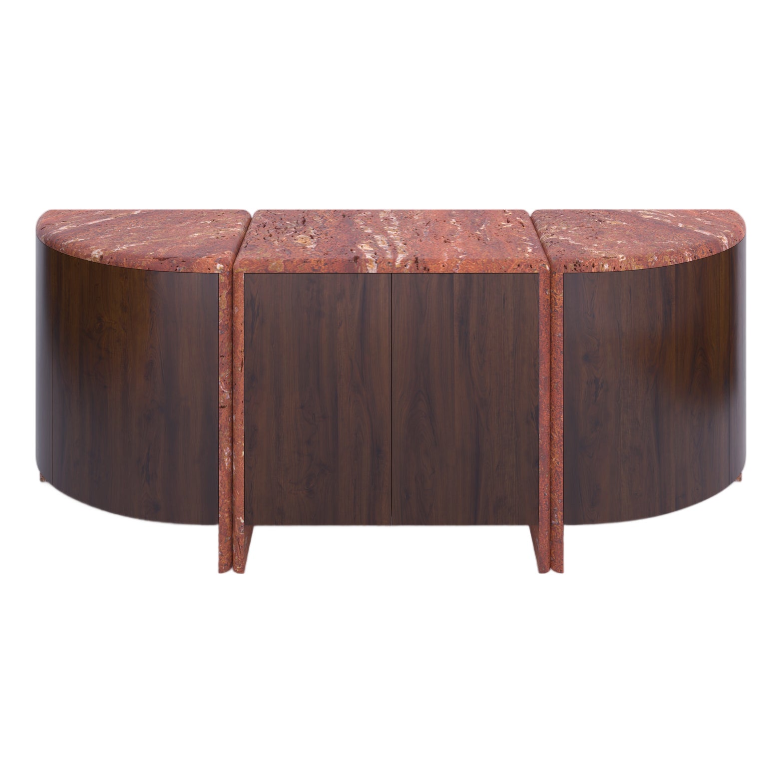 Lily Rounded Credenza in Honed Unfilled Red Travertine and Canaletto ...