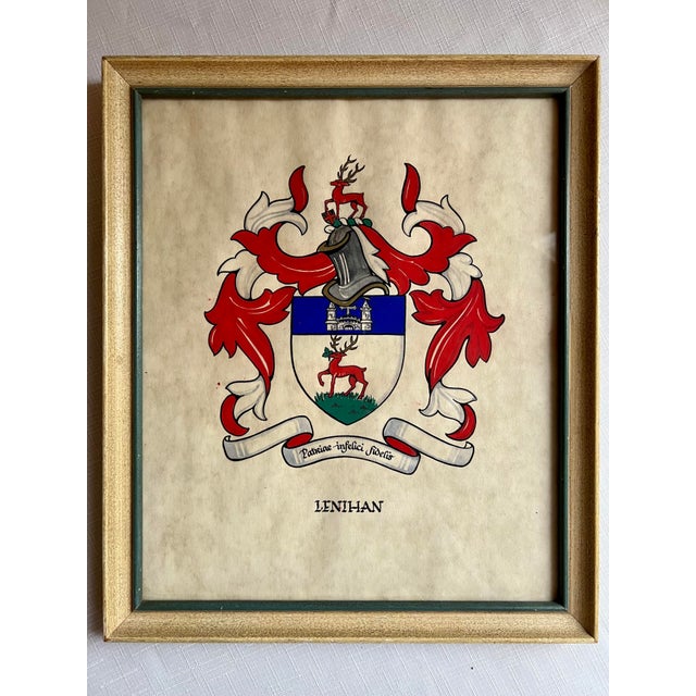 Vintage Irish Lenihan Family Coat of Arms Heraldry Framed Drawing ...
