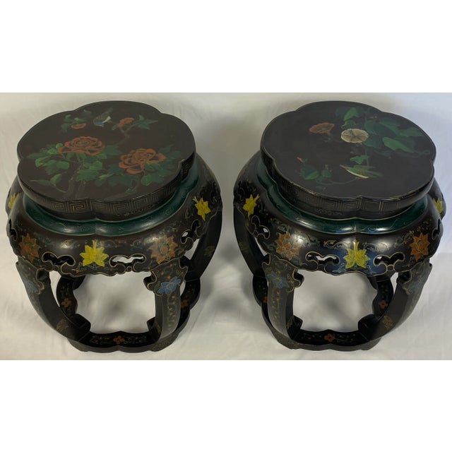 Pair of Chinese Hand Carved and Hand Painted Side Tables | Chairish