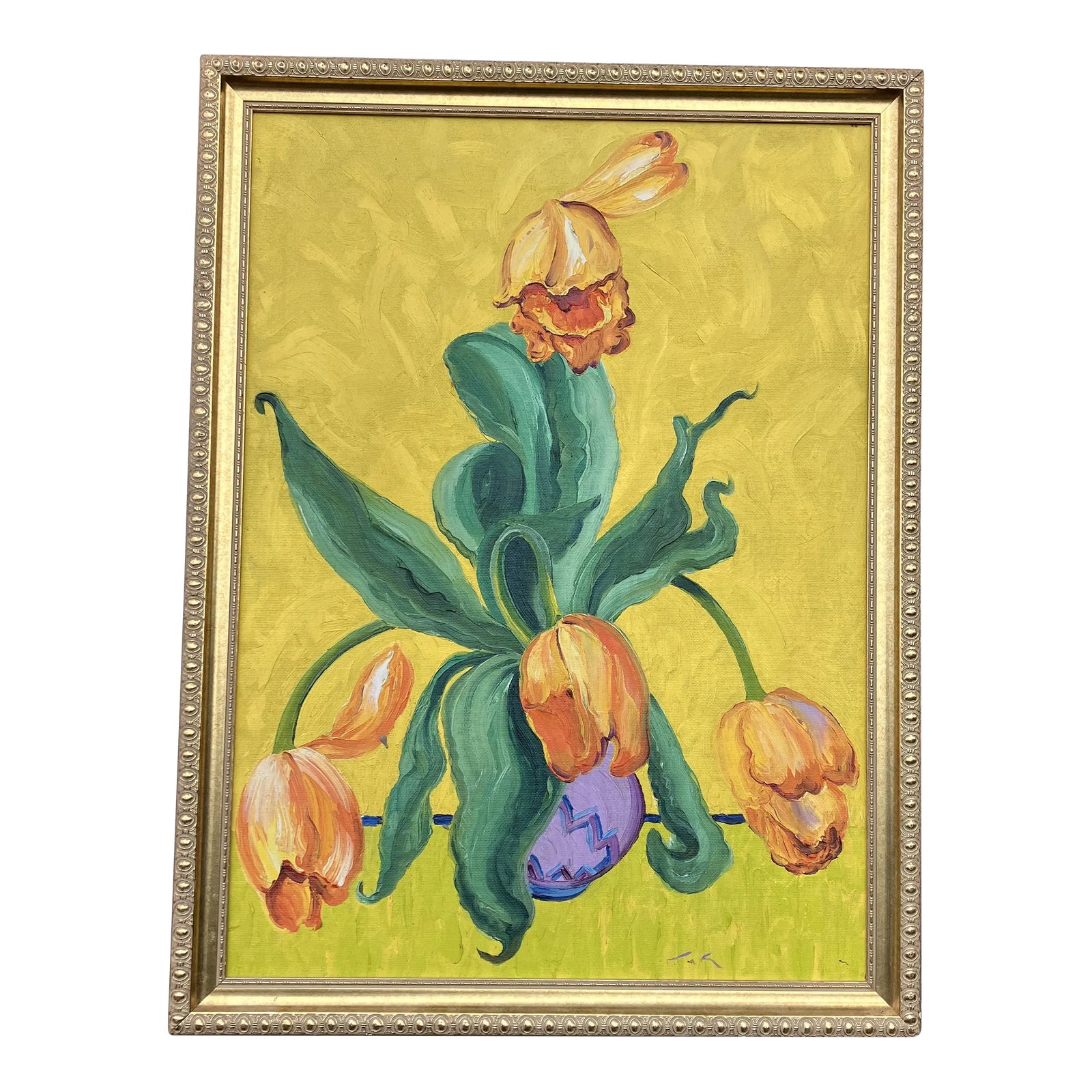1980’s Original Abstract Expressionist Tulip Still Life Painting Framed ...