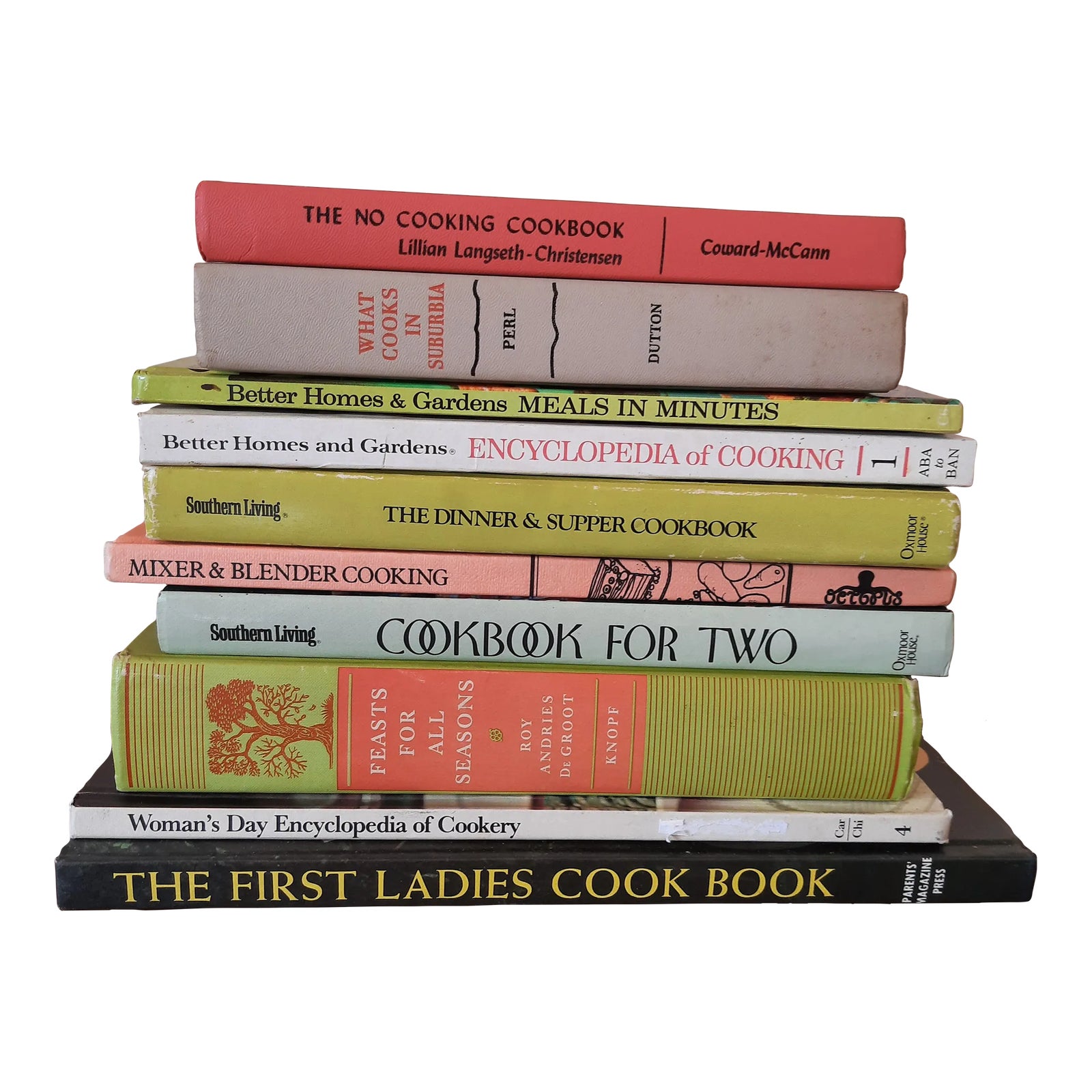 Vintage Cookbook Stack Peach Green Lime Retro Kitchen Books | Chairish