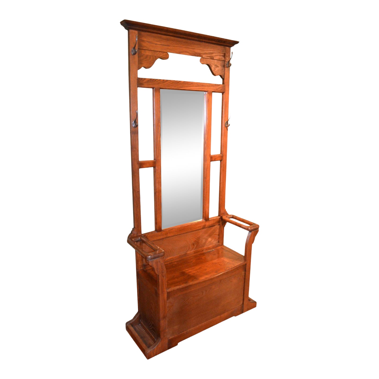 Crafters and Weavers Oak Hall Tree With Storage Trunk | Chairish