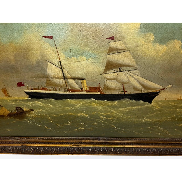 Large Antique Victorian Seascape Oil Painting Steamer Ship Ss Miranda ...