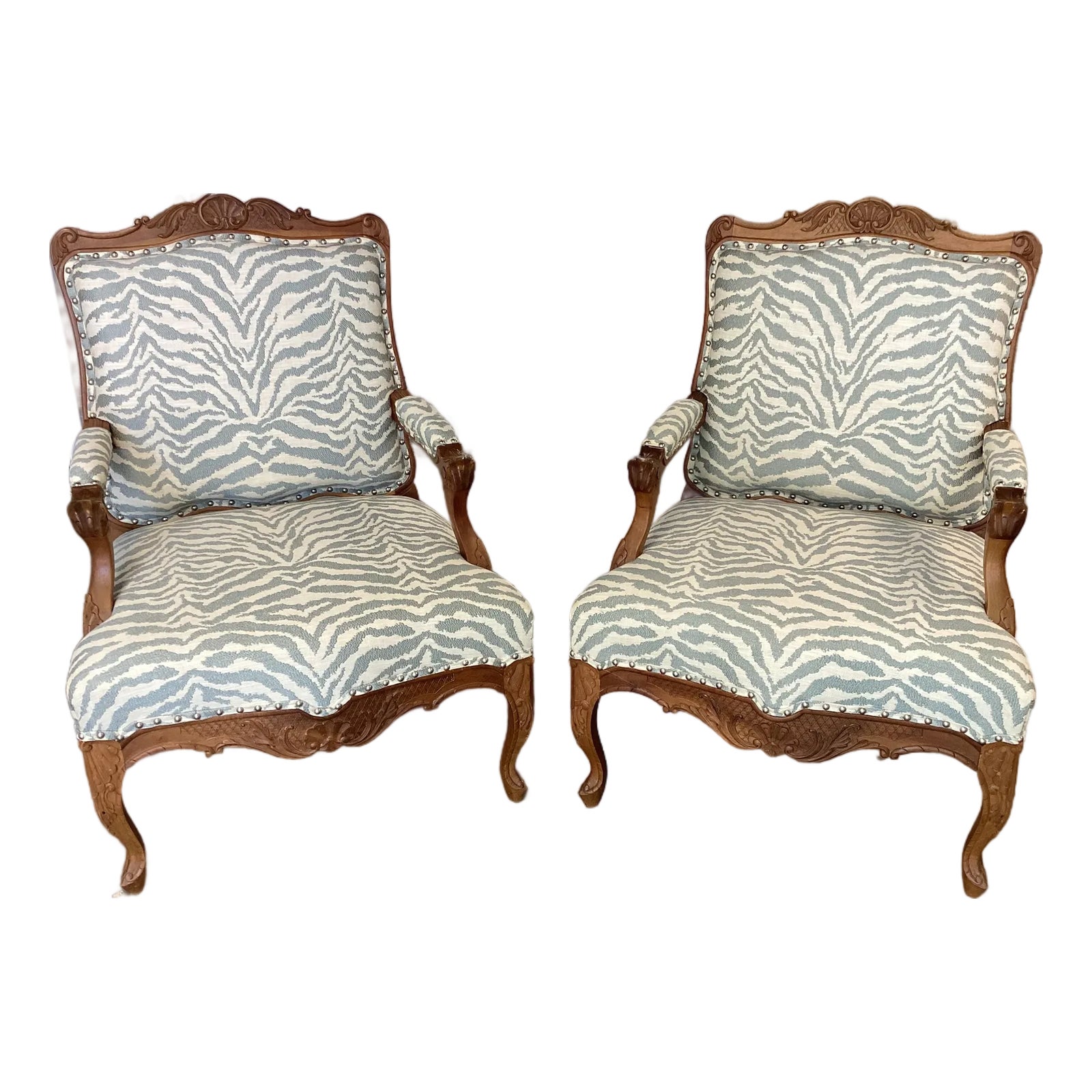Fabulous Louis XV Walnut Fauteuils Newly Upholstered in Stroheim Animal ...