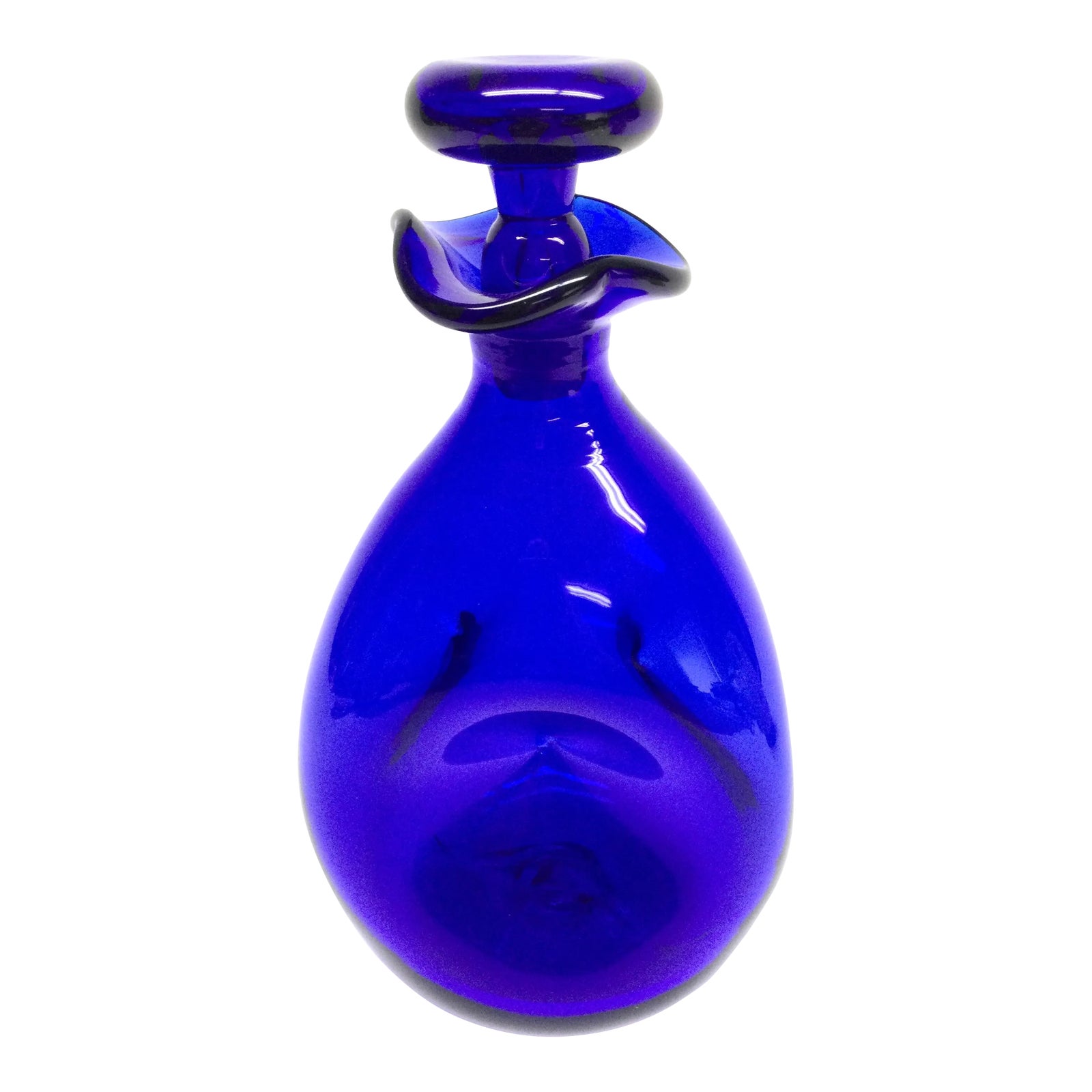 1950s Cobalt Blue Glass Hand Blown Heavy Carafe | Chairish