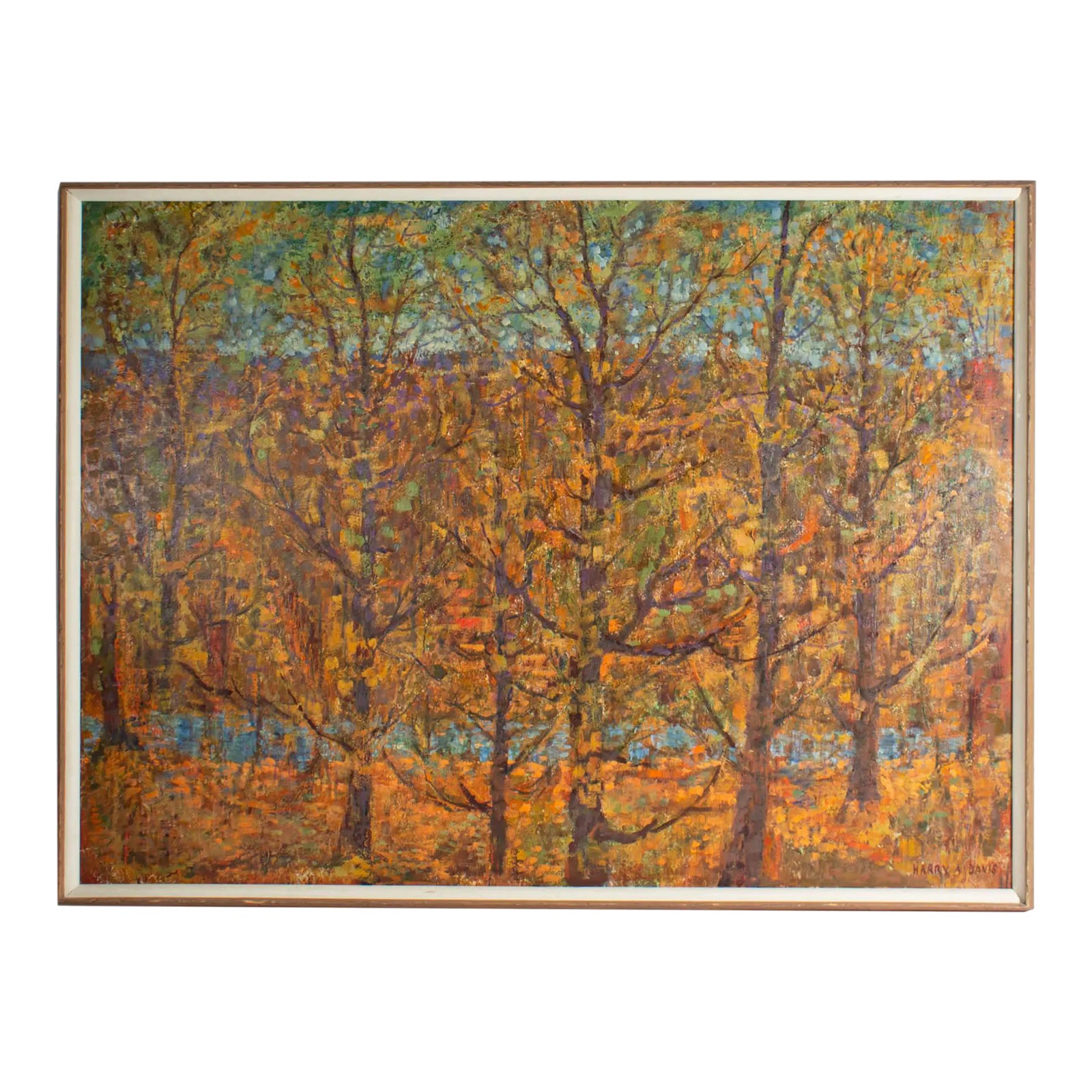 1954 “Fall Landscape” Oil on Board Painting by Harry Davis Jr. | Chairish