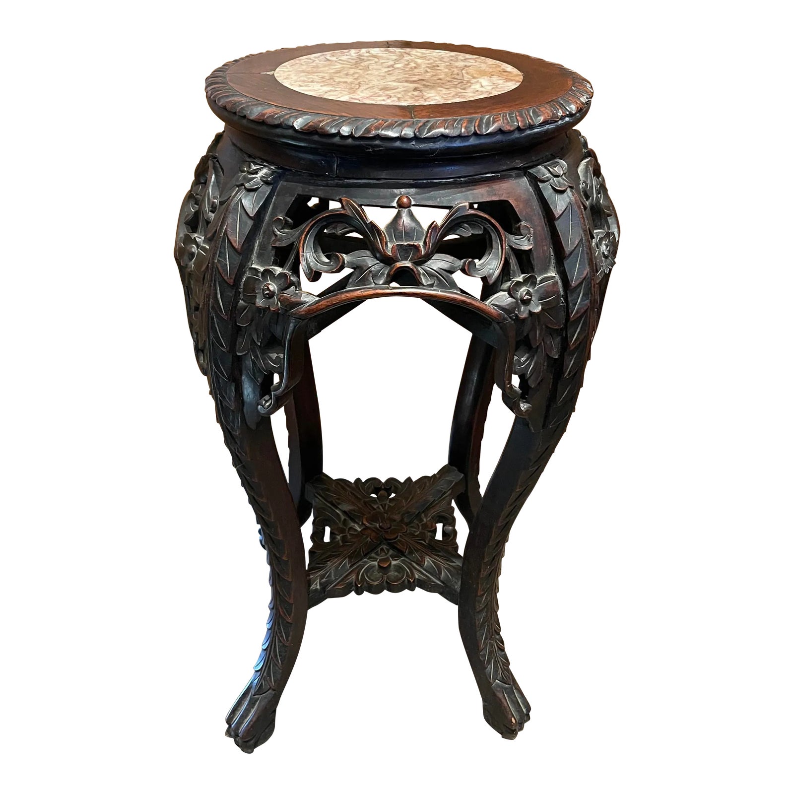 Antique Chinese Carved Rosewood Plant Stand With Inset Marble Top ...