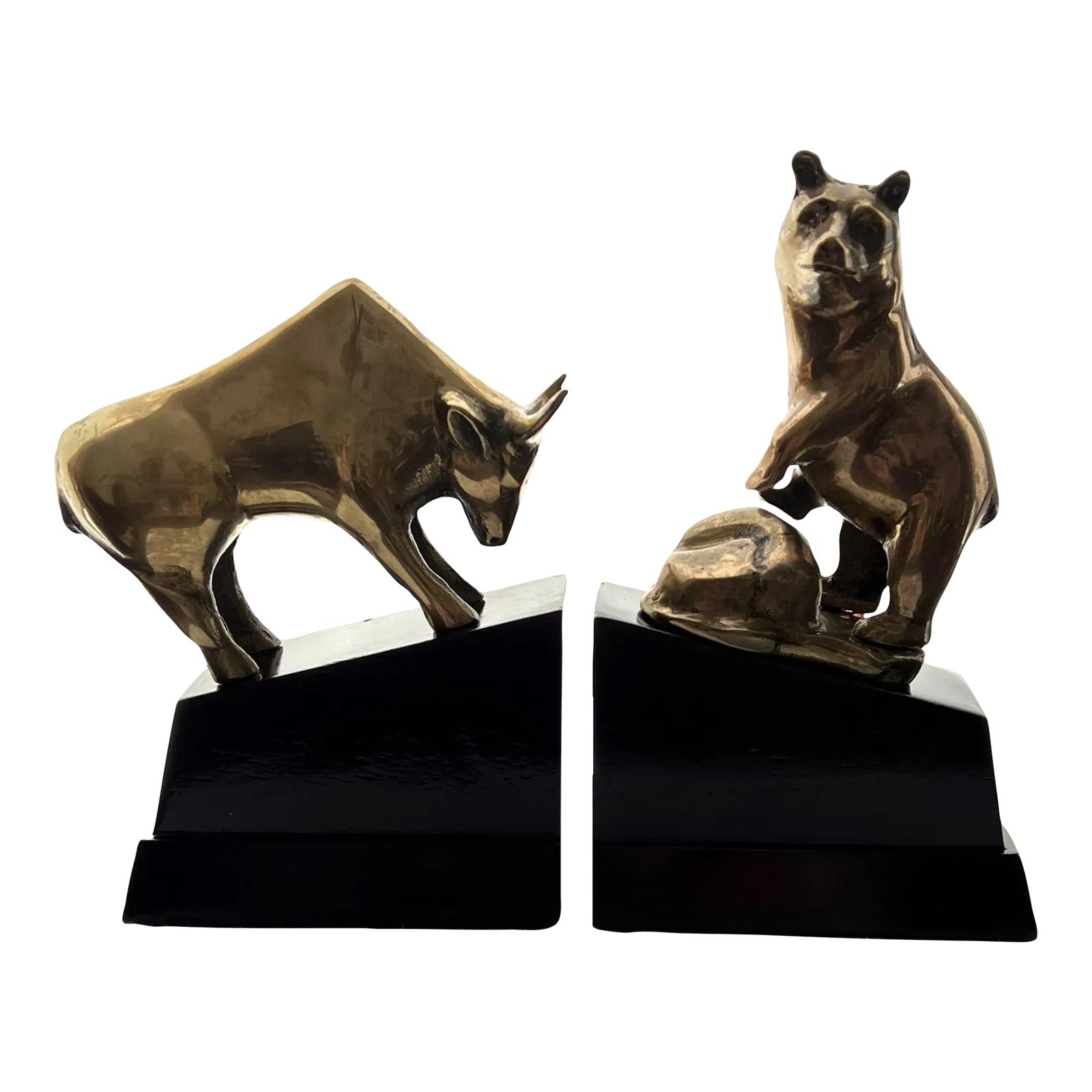 Vintage Mid 20th Century Bronze Bear and Bull Bookends, Stock Market ...