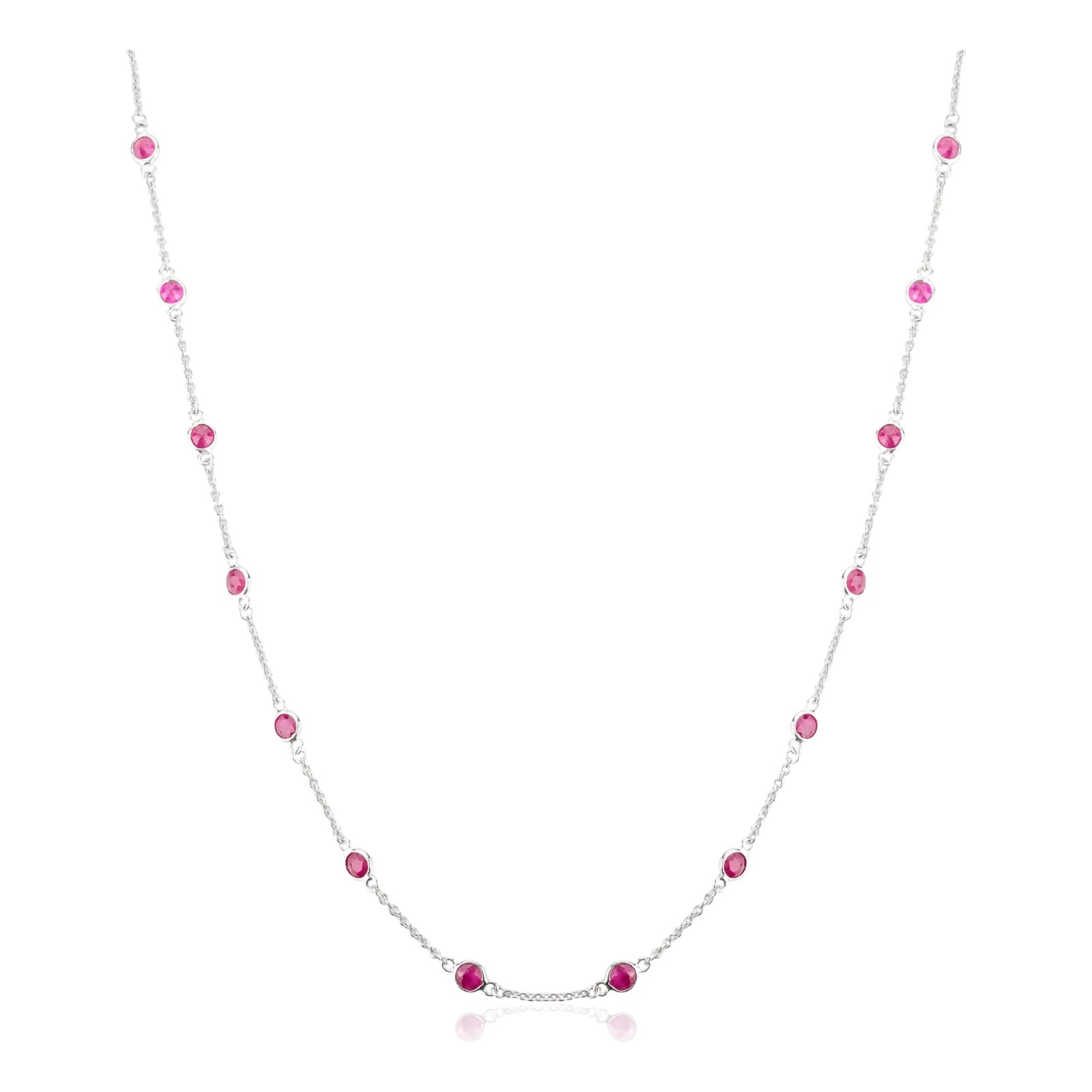 Minimalist Natural Ruby Station Chain Necklace for Her in 14k White ...