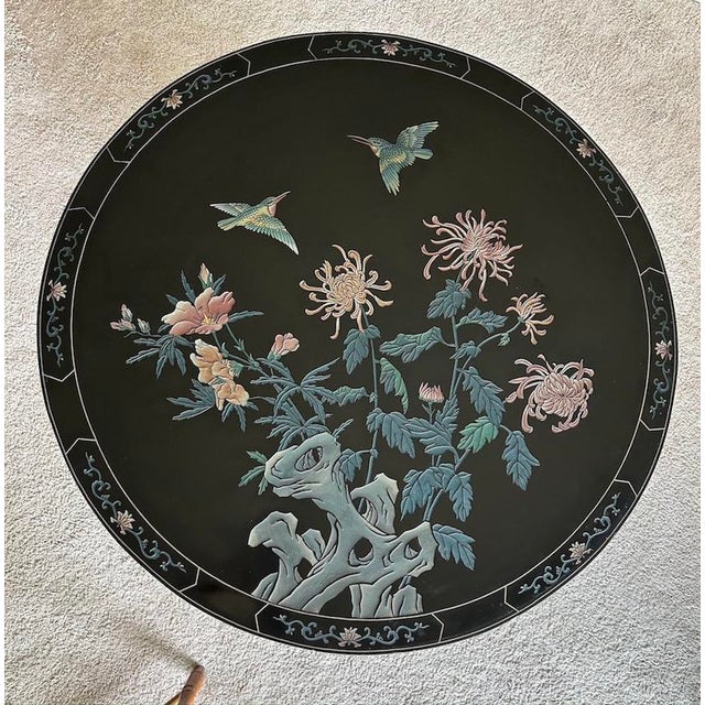 Asian Wood Black Lacquered Round Table | Chairish