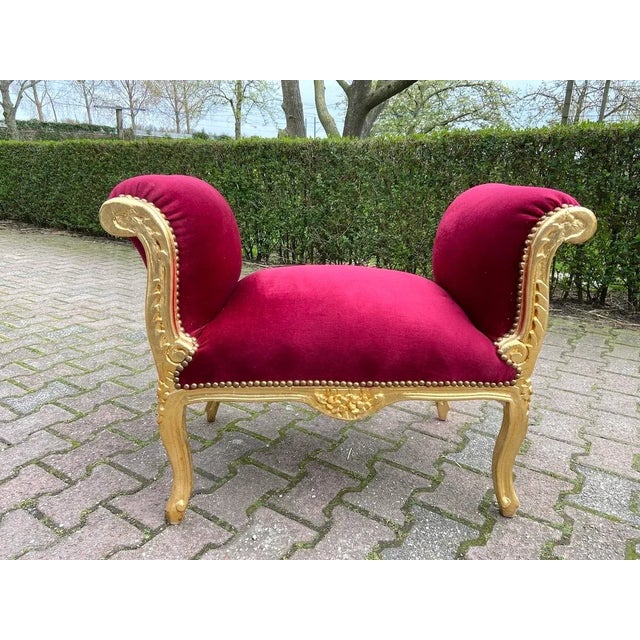 Late 20th Century French Louis XVI Style Red Velvet Bench | Chairish