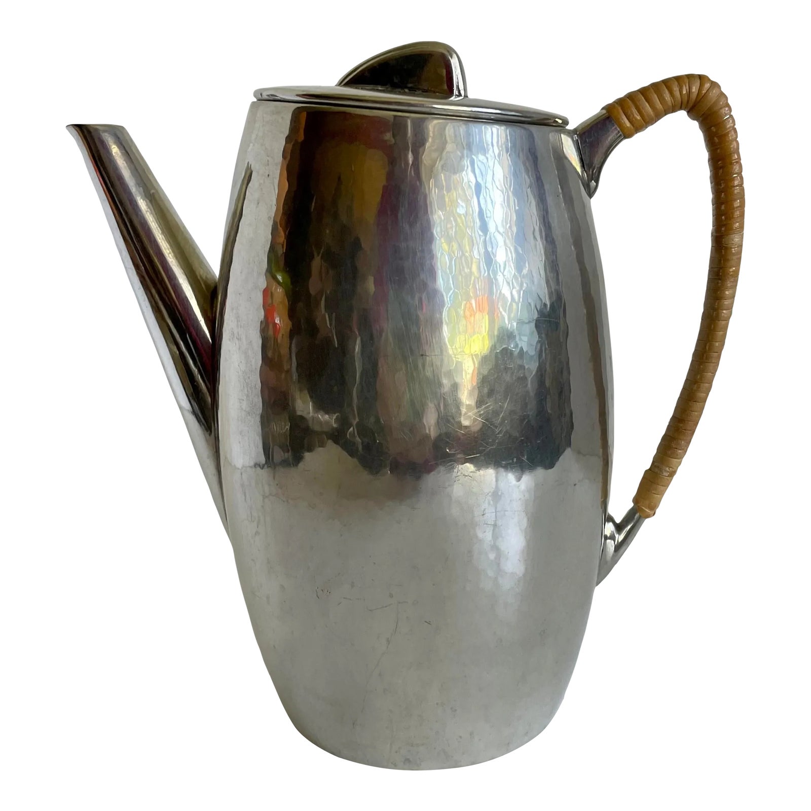 MCM Pewter and Wicker Lidded Pitcher Teapot Made in Holland | Chairish