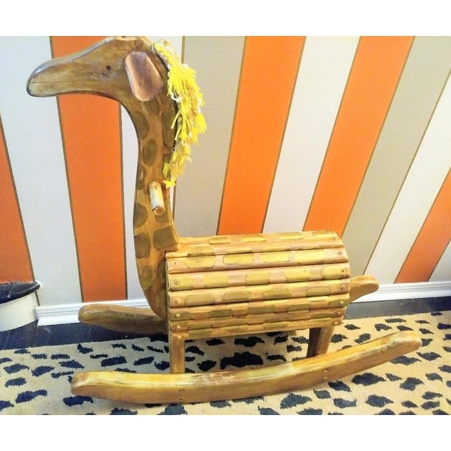 Vintage Wood Giraffe Handmade Children Rocking Horse Toy | Chairish