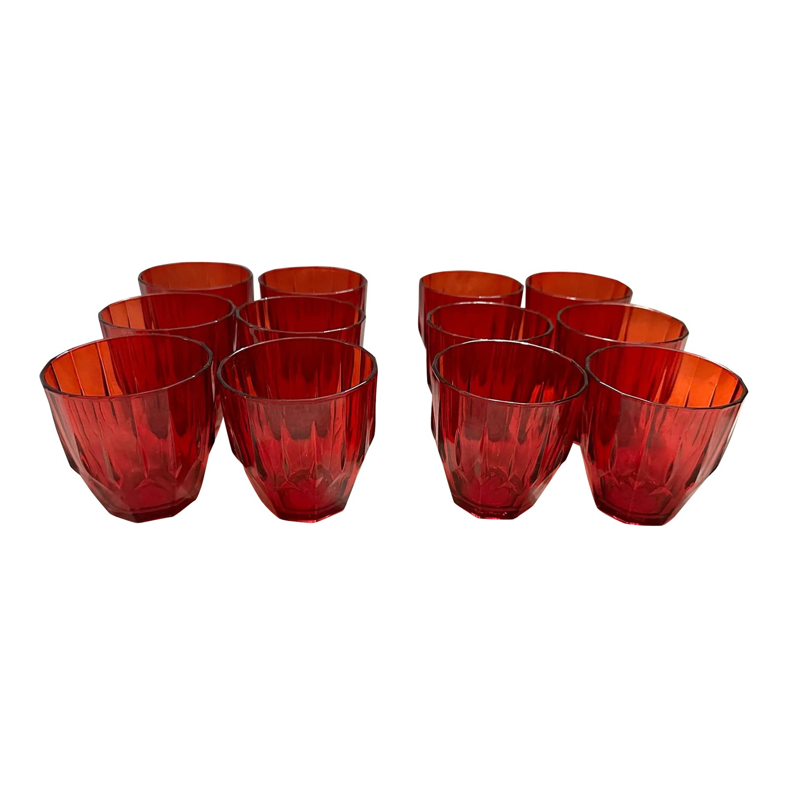 Vintage Ruby Red Double Old Fashion Glasses -Set of 6 | Chairish
