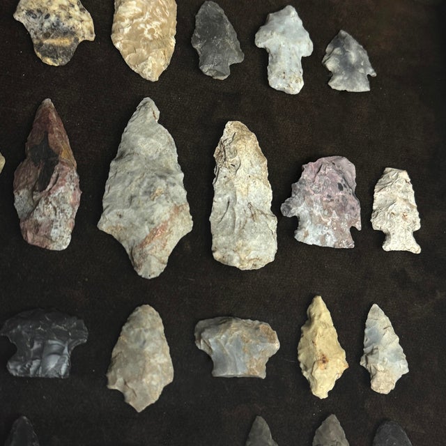 Framed Collection of Twenty-Eight Native American Arrowheads | Chairish
