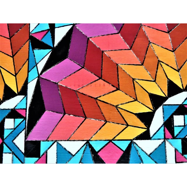 Large J. H. Henig Signed Abstract Acrylic Painting Op Art Geometric ...
