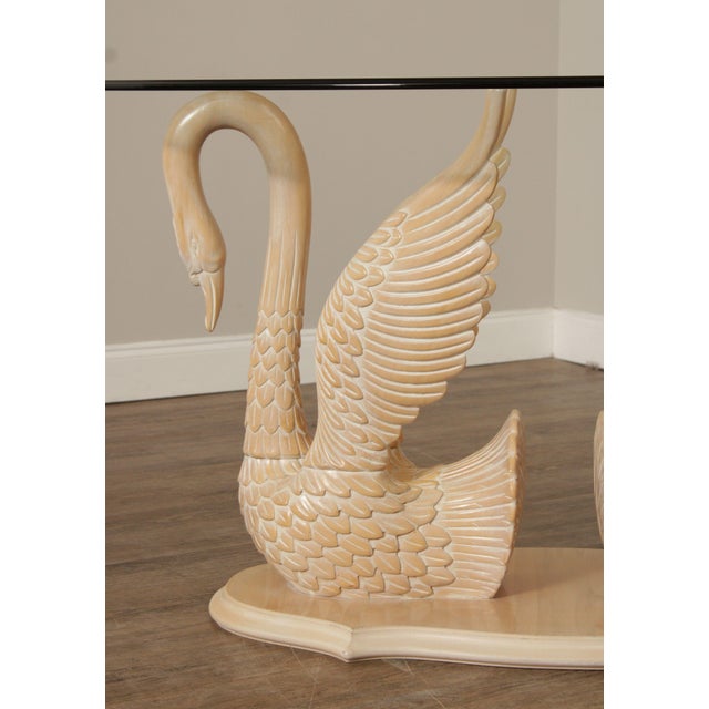 Vintage Carved Double Swan Base Oval Glass Top Dining Table | Chairish