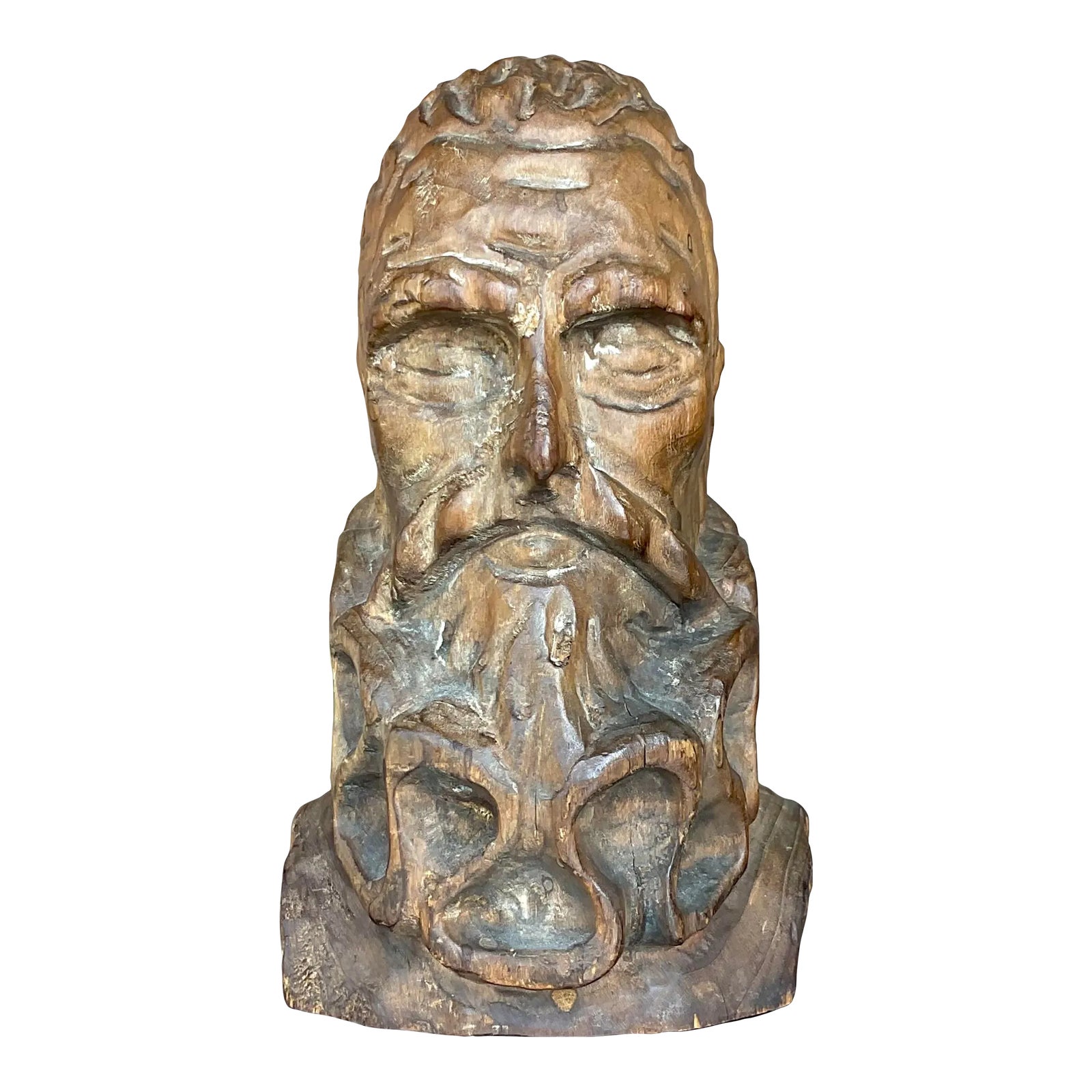 Mid 20th Century Vintage Hand Carved Bust of Man | Chairish