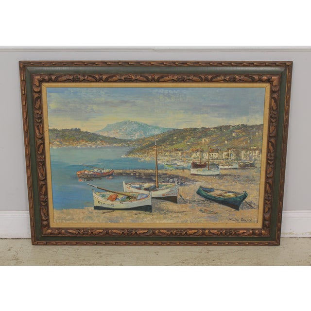 Marcel Dupre Artist Signed Oil Painting on Canvas ~ Boats | Chairish