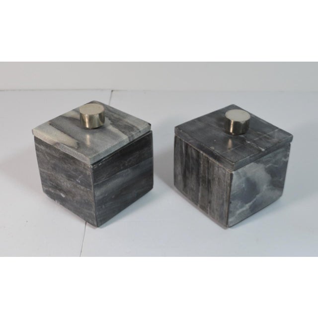 Contemporary Small Square Slate Gray Marble Boxes - A Pair | Chairish