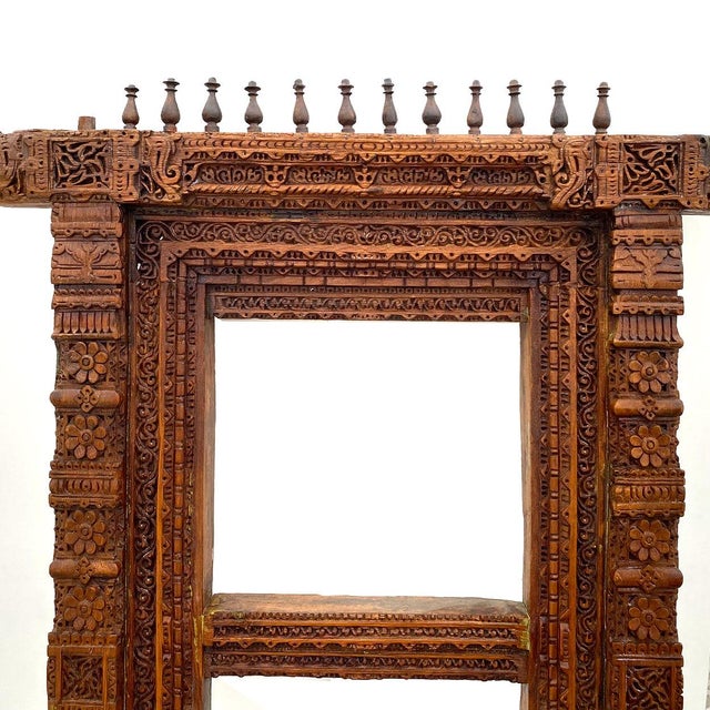 19th Century Large Indian Carved Teak Haveli Window Frame | Chairish