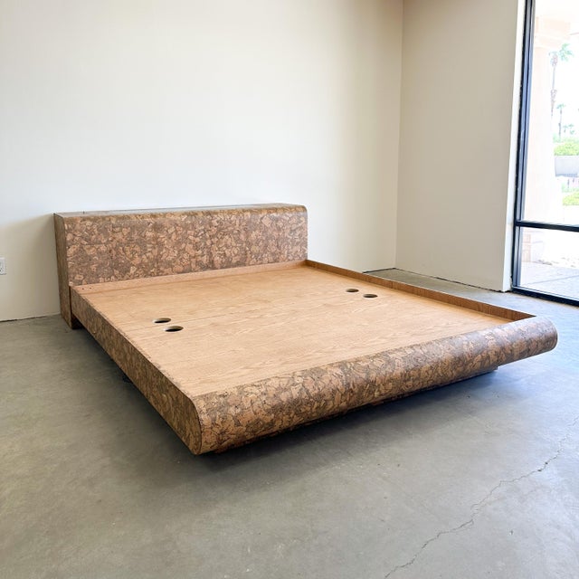 1970s Vintage California King Cork Platform Bed & Headboard | Chairish