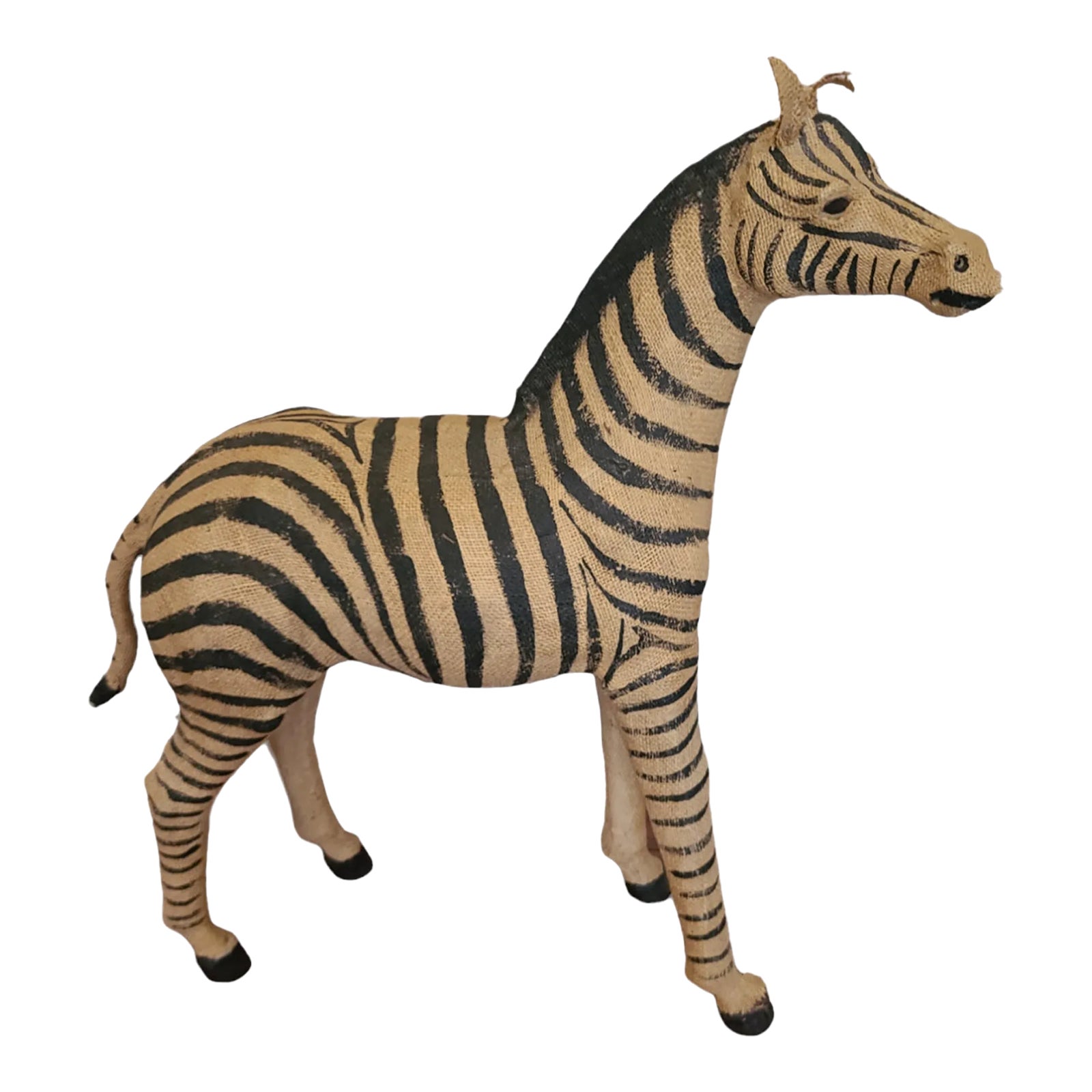 Vintage African Safari Hand Painted Natural Burlap Papier Mache Zebra ...