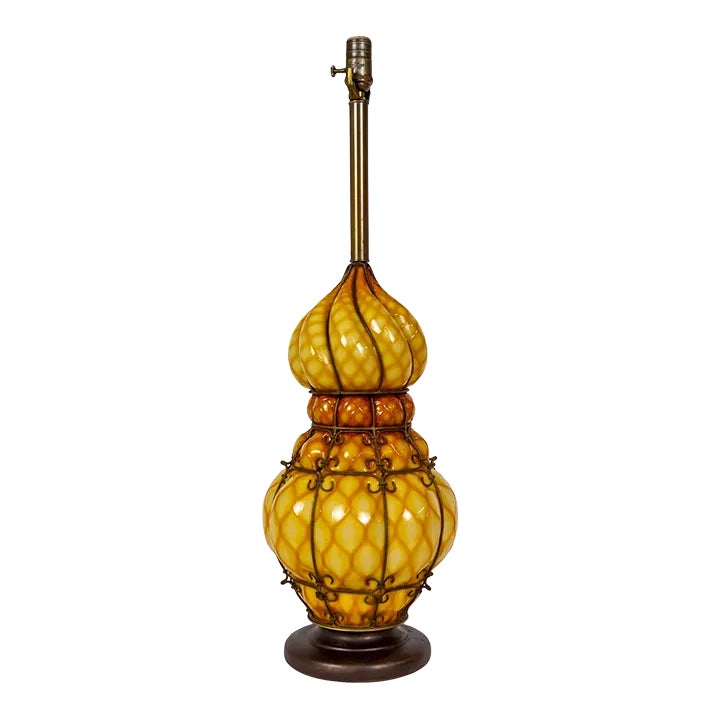 Mid-Century Apricot-Yellow Caged Glass Marbro Lamp With Inner Light ...