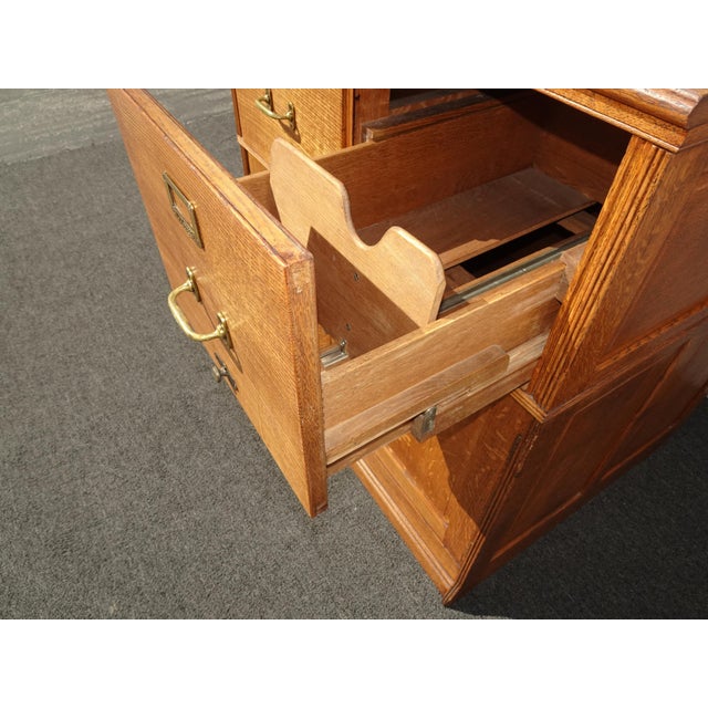 Antique Shannon File Oak Stacking Sectional Double File Cabinet Card ...