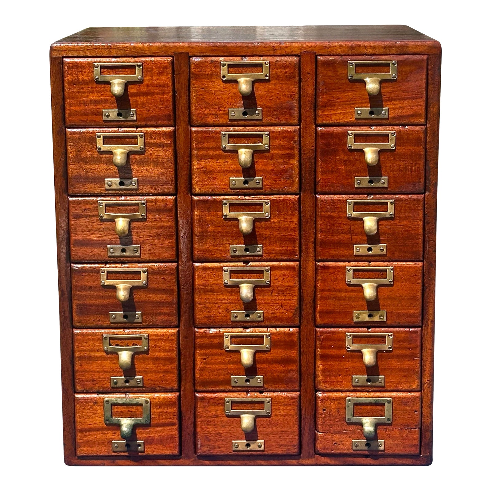 Antique Arts & Crafts Mahogany 18 Drawer Index File Cabinet With Brass ...