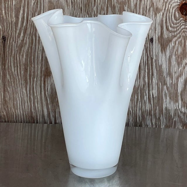 Vintage Pleated White Glass Vase Chairish
