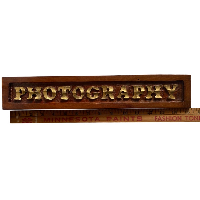 1970s Hand Carved Wood Photography Sign With Gold Gilded Letters | Chairish