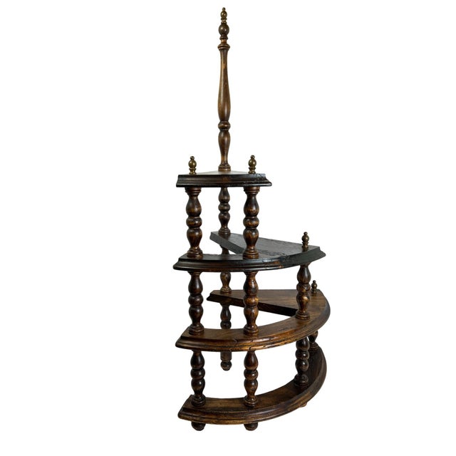Antique Walnut Spiral Library Step Ladder With Brass Finials | Chairish
