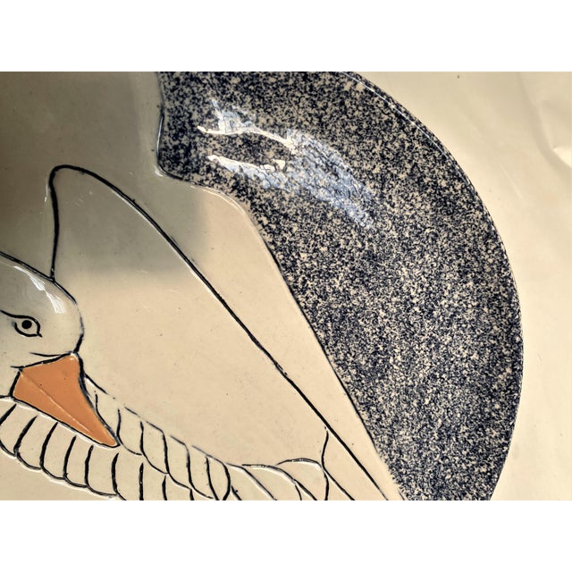 1987 Flat Earth Goose Large Blue & White Pottery Platter Plate Wall ...