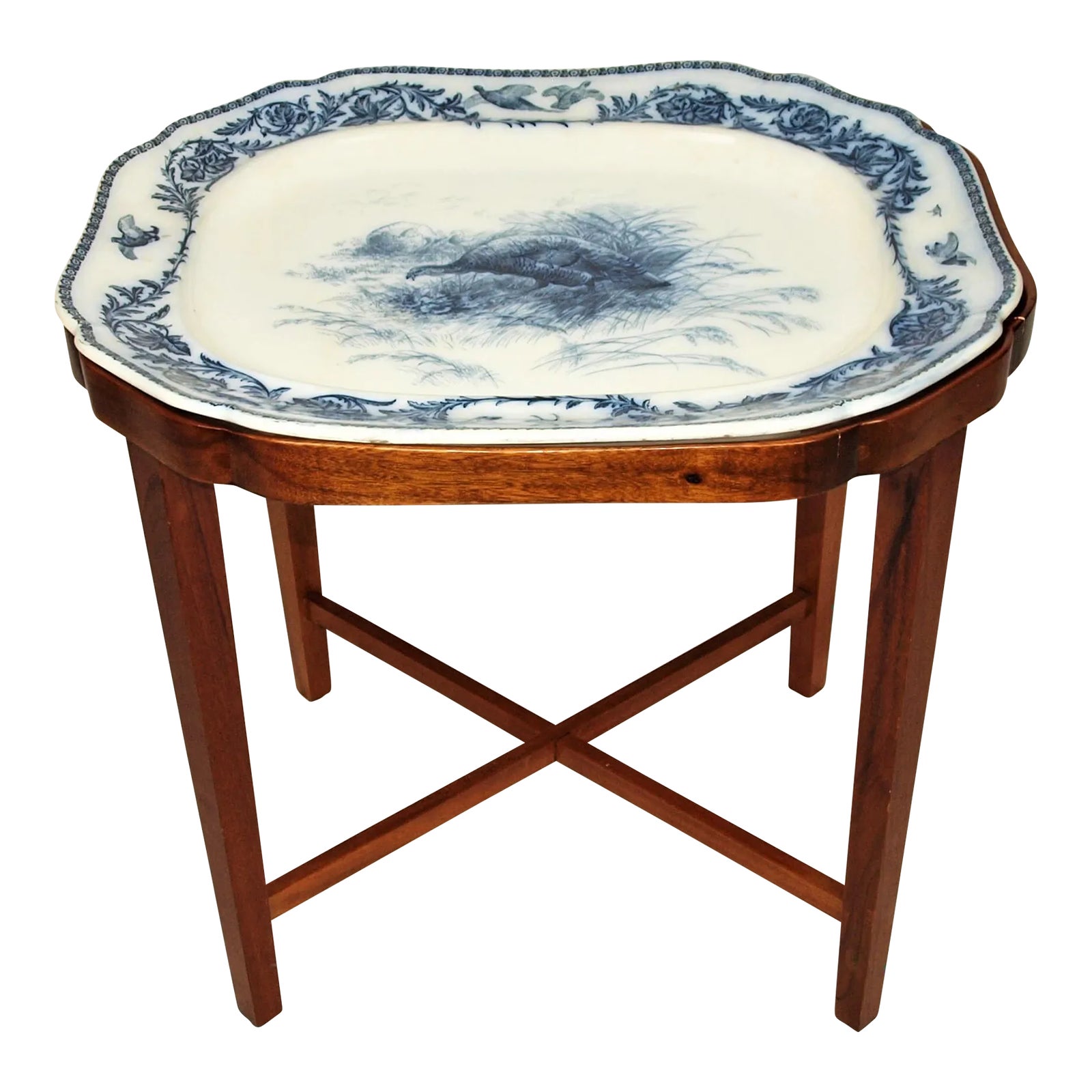 Antique Large Ceramic Platter With Custom Table | Chairish