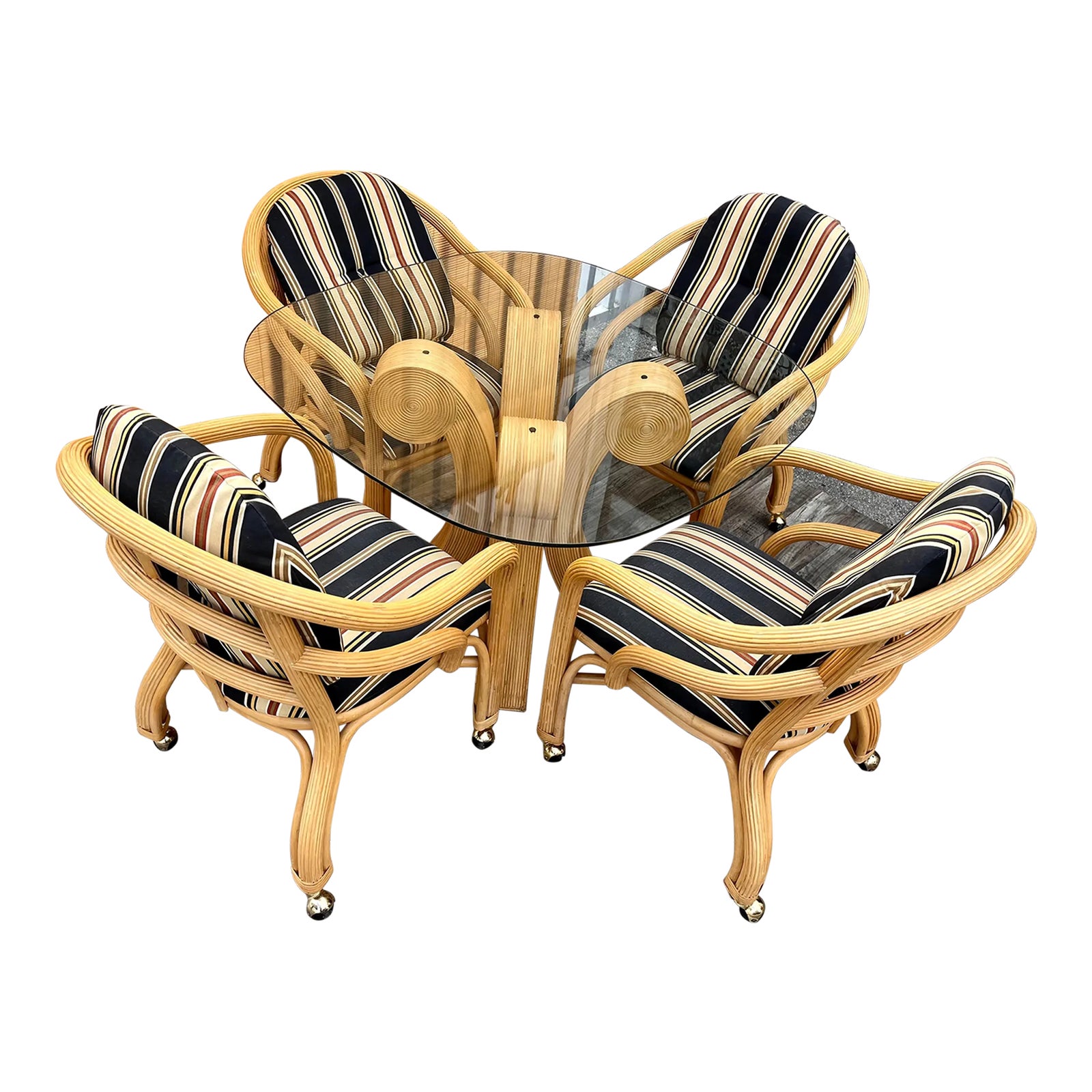 1980s 5 Pieces Coastal Style Pencil Reed Dining Set in the Gabriella ...