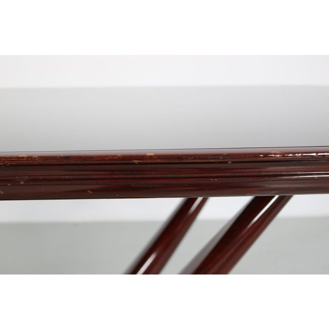 Oval Dining Table with Aubergine-Colored Glass Top and Marble Base ...