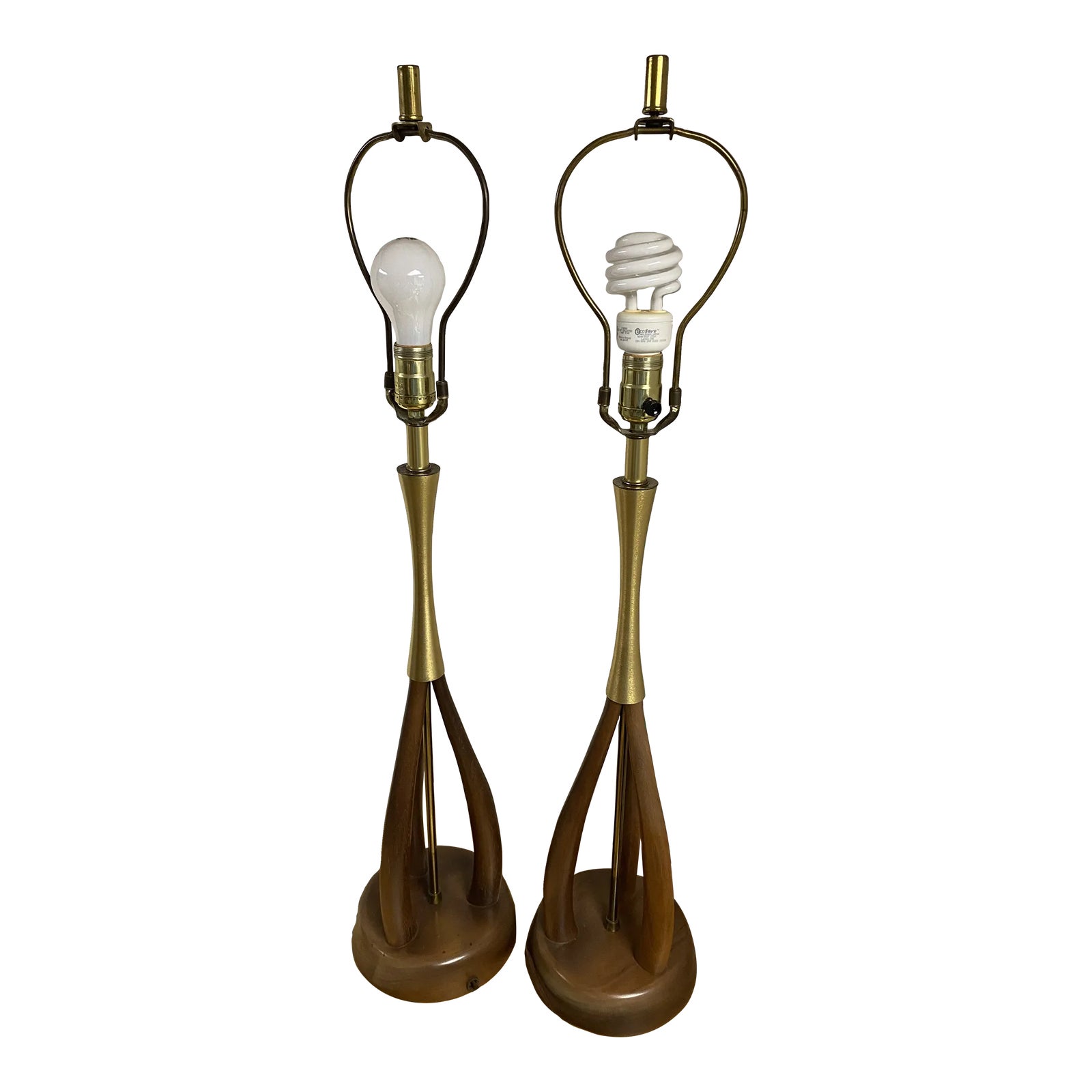 1970s Pair of Modeline Attributed Atomic Danish Modern Walnut Lamps ...