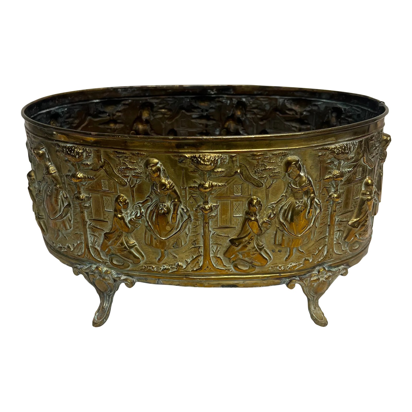 1920's European Repoussé Brass Planter | Chairish